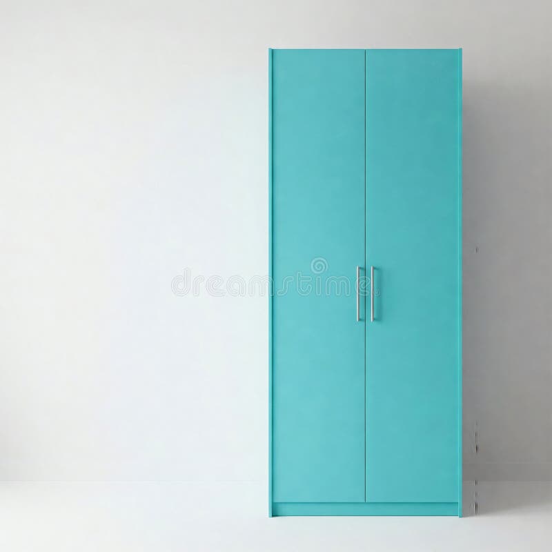 Closed Blue Wardrobe on a White Background. 3d Rendering. Stock ...