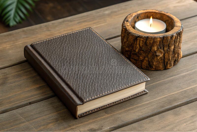 Closed Book Mockup with Rustic Candle Holder Stock Illustration ...