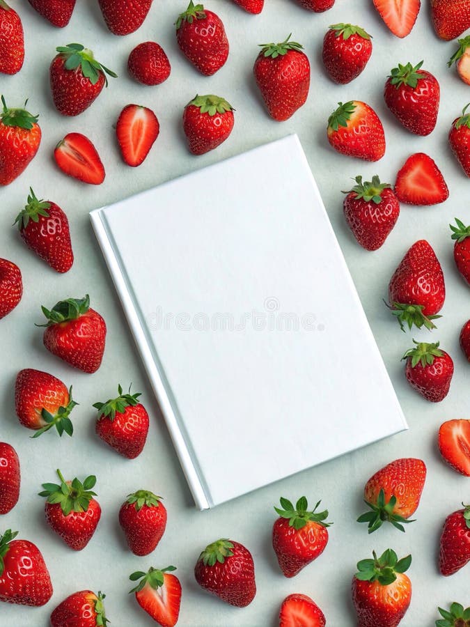 Closed Book Mockup Surrounded by Fresh Strawberries Stock Illustration ...