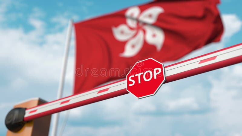 Closed Boom Gate with STOP CORONAVIRUS Sign on the Icelandic Flag ...