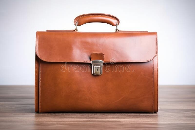 A Closed Brown Briefcase on a Table Stock Photo - Image of wooden, work ...
