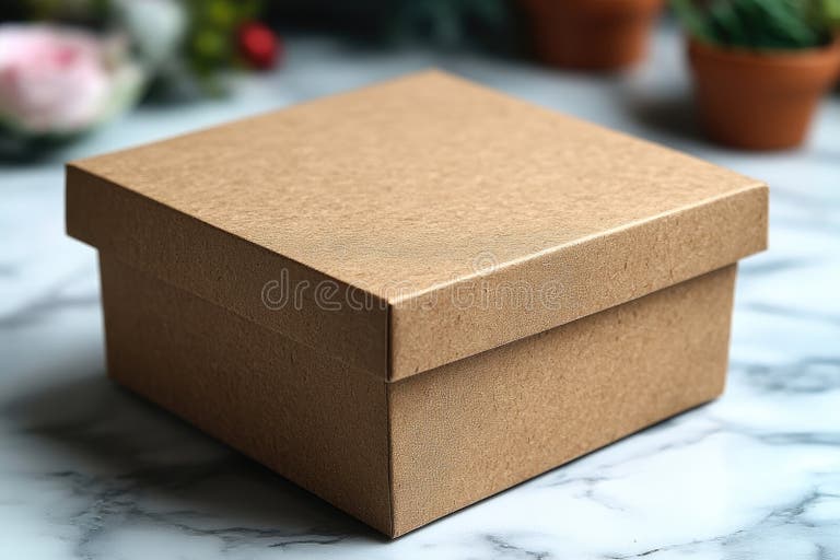 Elegant Brown Cardboard Gift Box on Marble Surface Stock Illustration ...