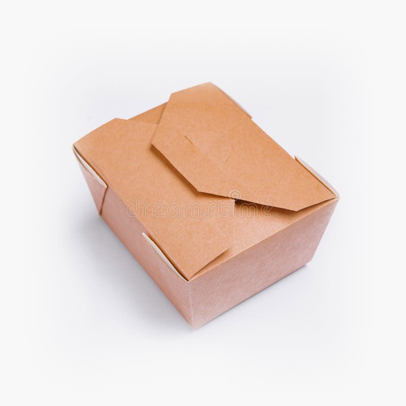 Brown Cardboard Takeout Box on White Background Stock Photo - Image of ...