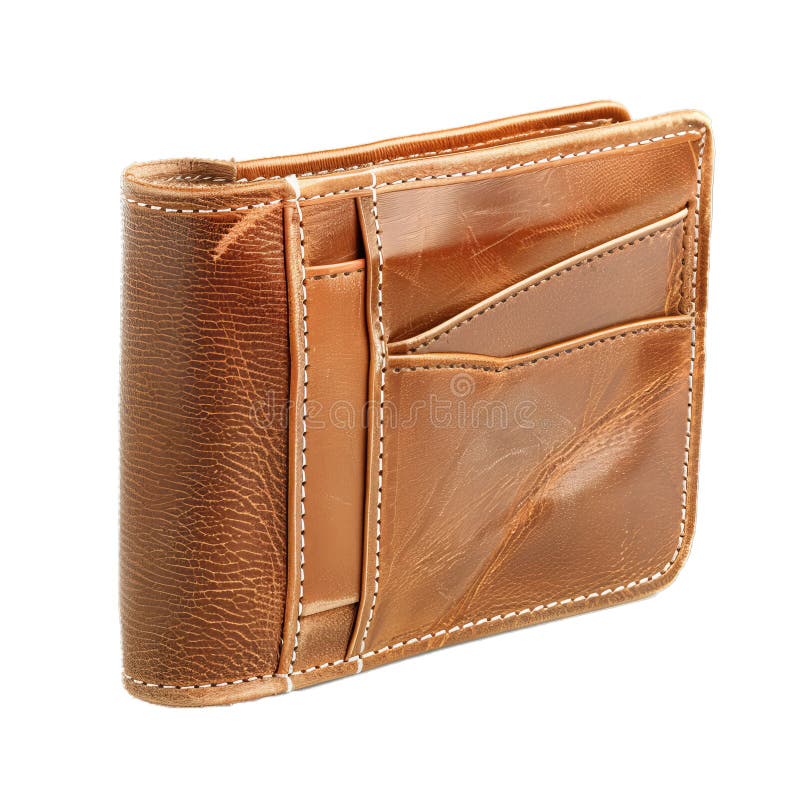 Closed Brown Leather Wallet Standing on White Background Stock Photo ...
