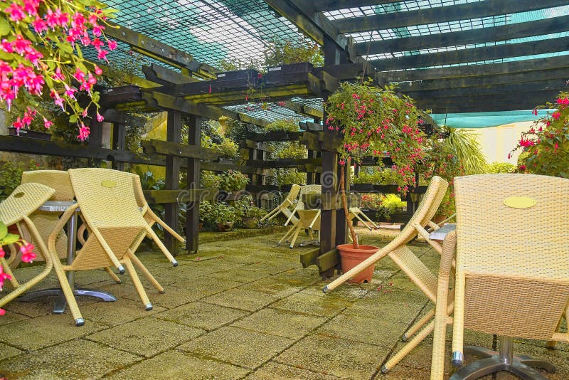 Closed Cafe Terrace in a Small European City Stock Image - Image of ...