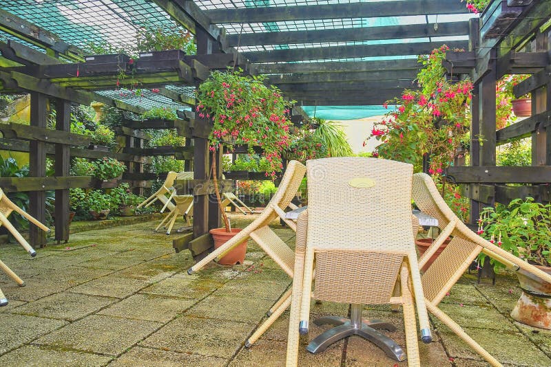 Closed Cafe Terrace in a Small European City Stock Image - Image of ...