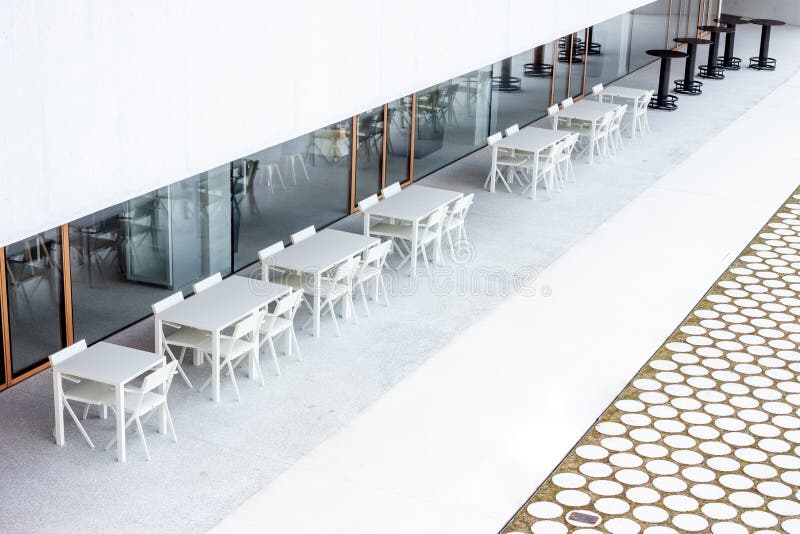Closed Cafe White and Black Tables Outside Stock Image - Image of cafe ...