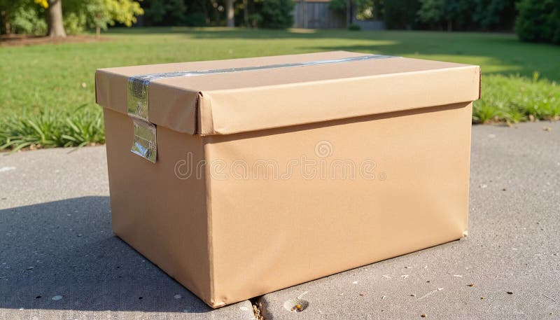 Closed Cardboard Box on Concrete Surface in Sunlight, Storage Concept ...