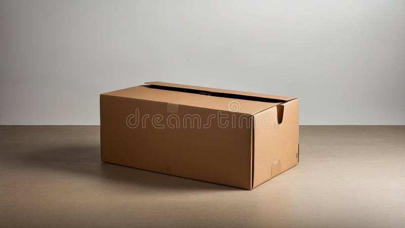 Closed Cardboard Box Lying on a Flat Brown Floor with a Partially ...