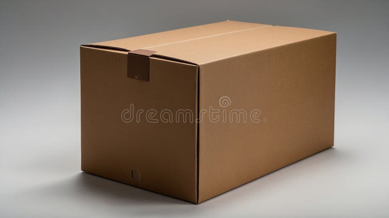 Closed Cardboard Box Lying on a Flat Brown Floor with a Partially ...