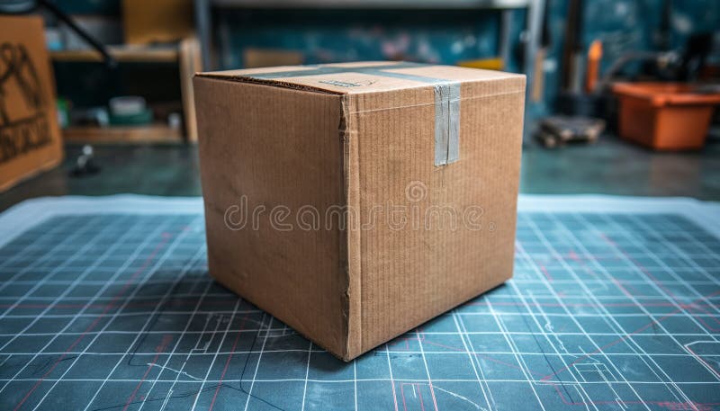 Closed Cardboard Box on a Measured Grid Stock Photo - Image of secure ...