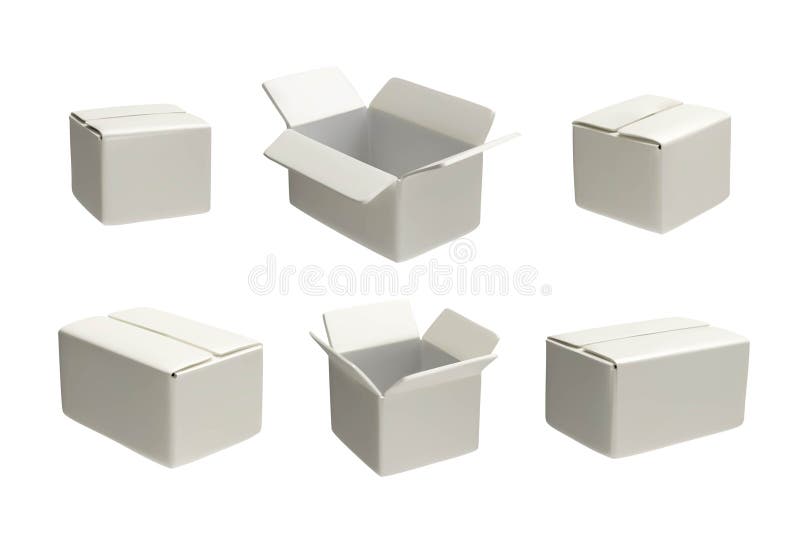 Closed Cardboard Boxes Mockup Vector 3D Set, White Carton Packaging ...