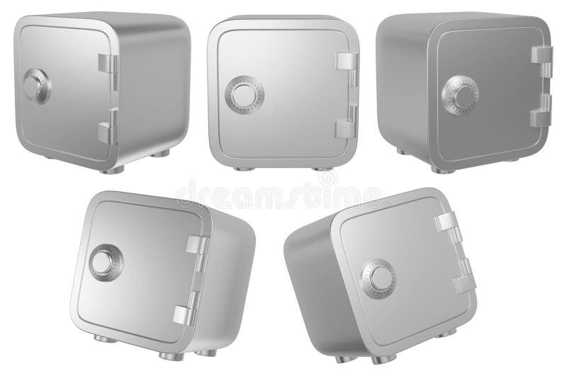 Closed Cartoon Safe Set. Isolated Metal Safes in Different Angles. 3D ...