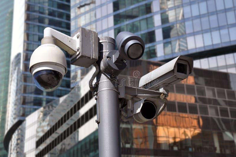 Closed Circuit Camera Multi-angle CCTV System on the Background of a ...