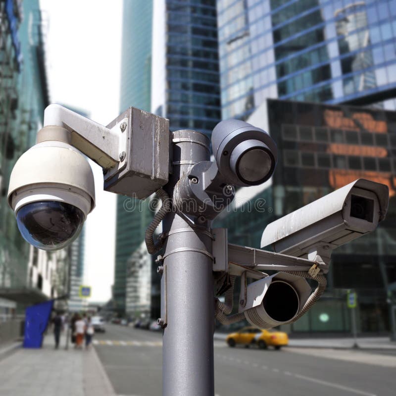 Closed Circuit Camera Multi-angle CCTV System Against the Blue Sky ...