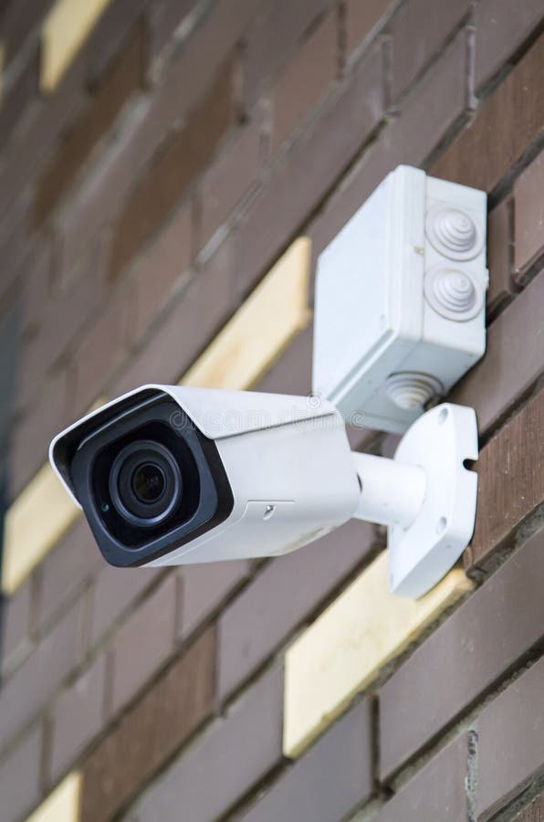 Closed-circuit Television Camera Mounted on Brick Wall. CCTV Security ...