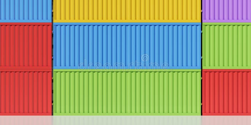 Closed Colorful Containers on White Floor, Cargo and Delivery. Empty ...