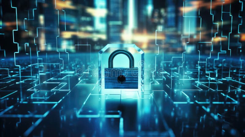 Closed Digital Lock Key on Digital Background. Cybersecurity and ...