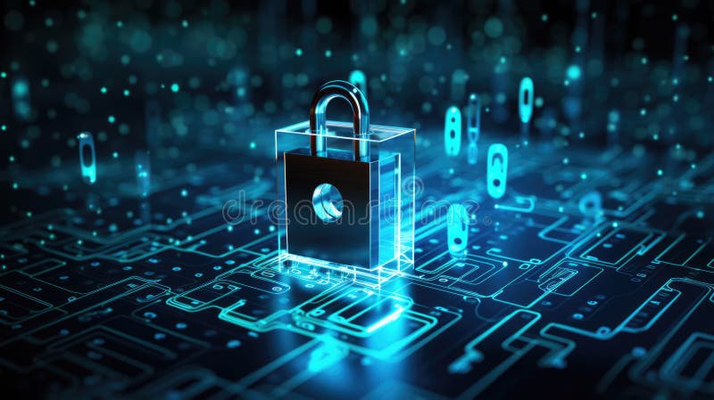 Closed Digital Lock Key on Digital Background. Cybersecurity and ...