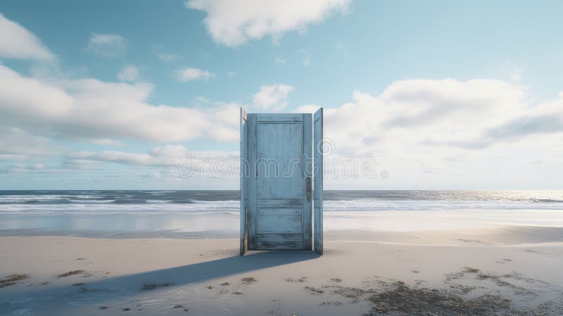 Closed Door on the Beach with a Cloudy Sky Stock Illustration ...