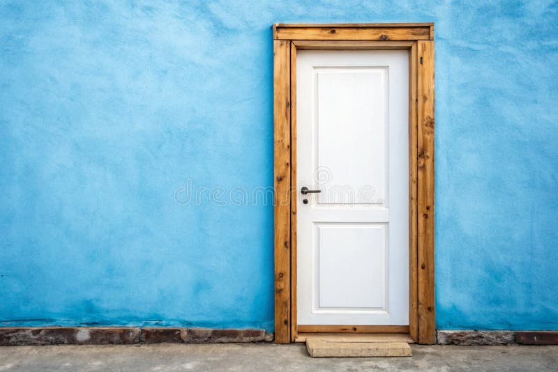 Closed Door with Frame Isolated on Blue Wall Stock Illustration ...
