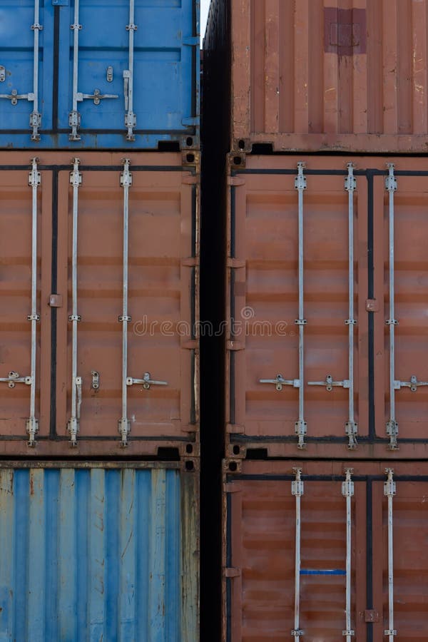 Closed Doors of Multicolored Cargo Containers in the Port Stock Image ...