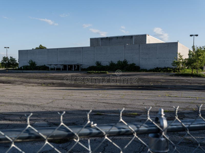 Closed Down Mall with Chainlink Fence Stock Photo - Image of blue ...