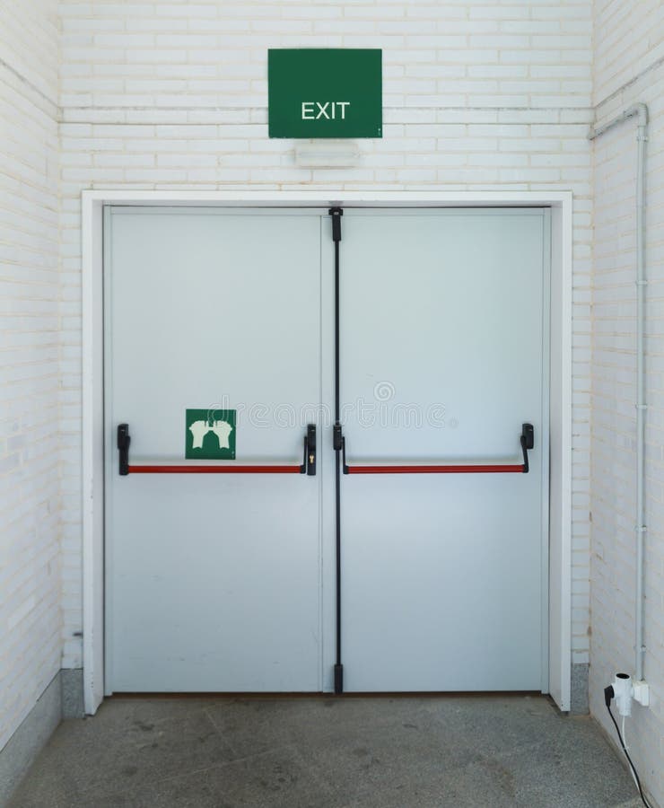 Closed Emergency Exit Doors Stock Image - Image of steel, lock: 103221815