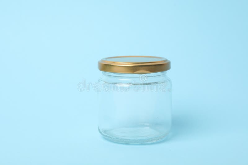 Closed Empty Glass Jar on Light Blue Background Stock Photo - Image of ...