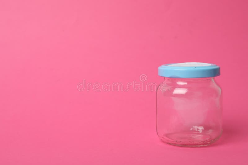 Closed Empty Glass Jar on Pink Background, Space for Text Stock Photo ...