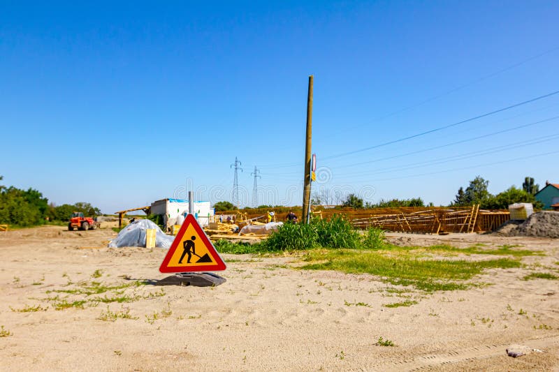 Closed Enter at Building Site Zone, Triangle Warning Sign, Construction ...