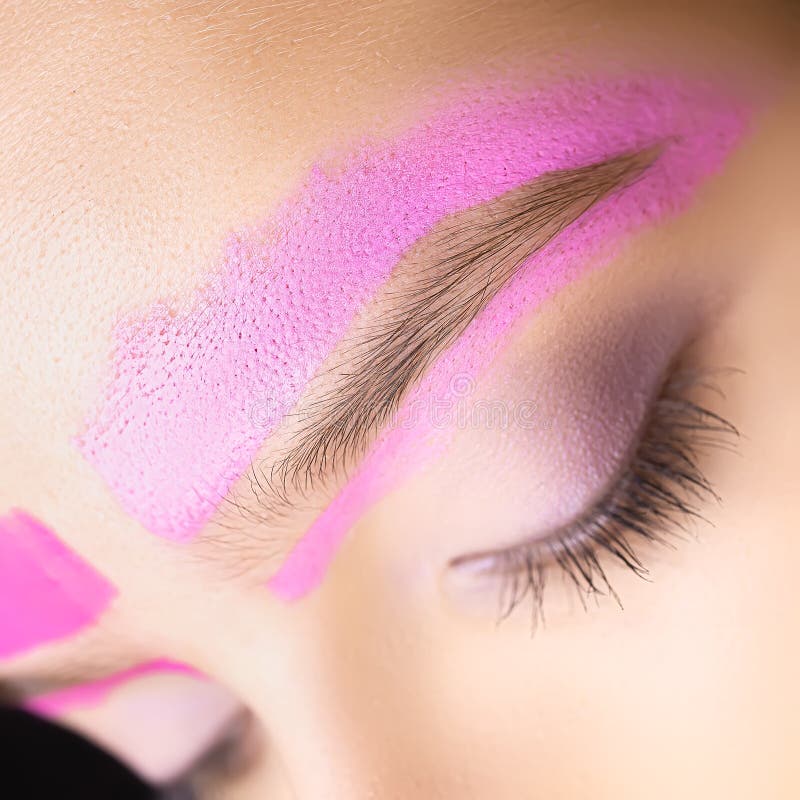 Closed Eye of a Model with a Gentle Make-up with a Straight Paste ...