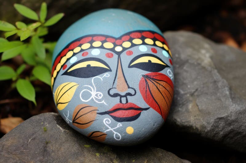 Closed Eyes Painted on a Flat Stone Painted Rock Art Stock Photo ...