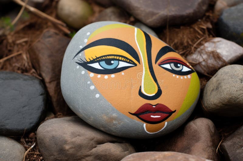 Closed Eyes Painted on a Flat Stone Painted Rock Art Stock Illustration ...