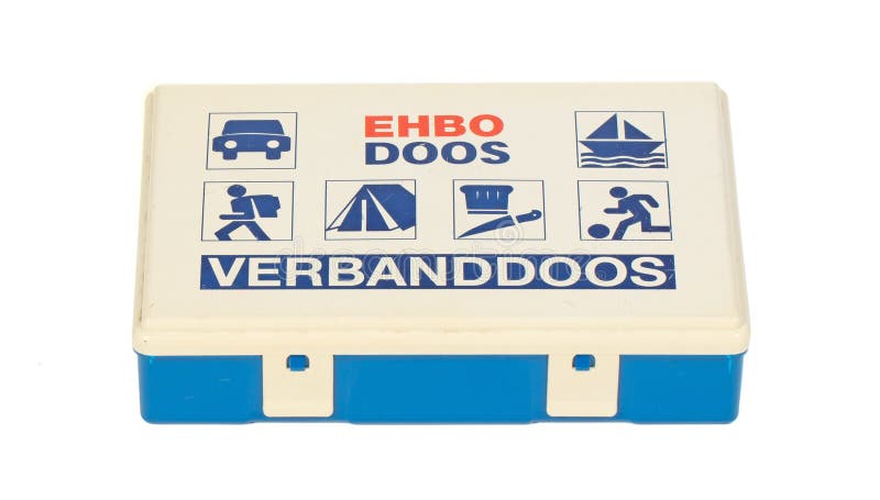 Closed First Aid Kit (EHBO Verbanddoos) Isolated on White Stock Image ...
