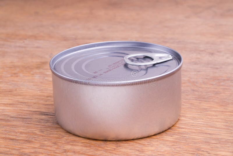 Closed Food Can on a Wooden Table Stock Photo - Image of meat, store ...