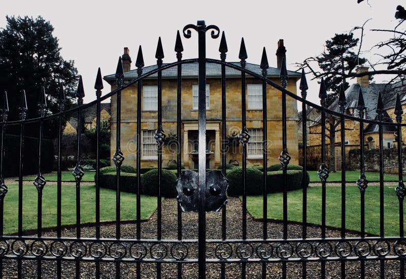 Closed gate stock image. Image of mansion, garden, house - 111613977