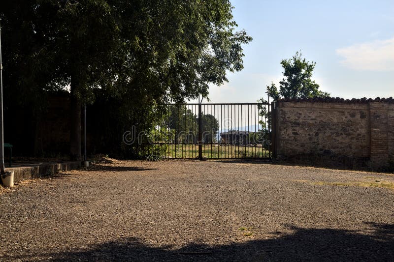 Closed Gate and a Tree with a Field Stock Image - Image of farmland ...