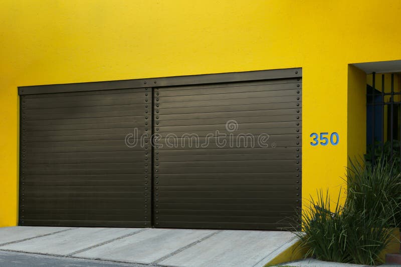 Closed Gates of Modern Garage. Exterior Design Stock Image - Image of ...