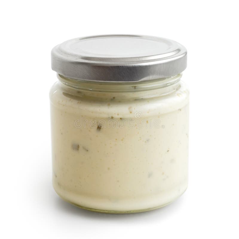 Glass Mayonnaise Jar with Blue Lid on White Stock Image - Image of ...