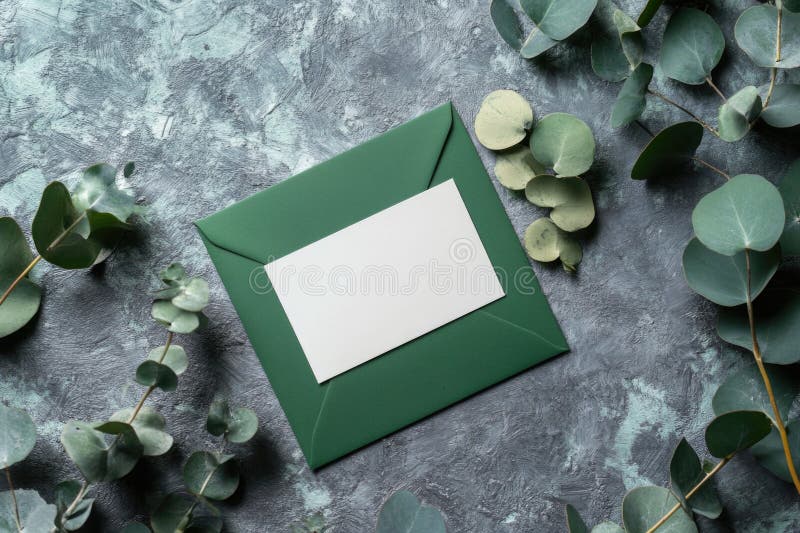 A Closed Green Envelope with a White Card on Top, Ideal for Using in ...