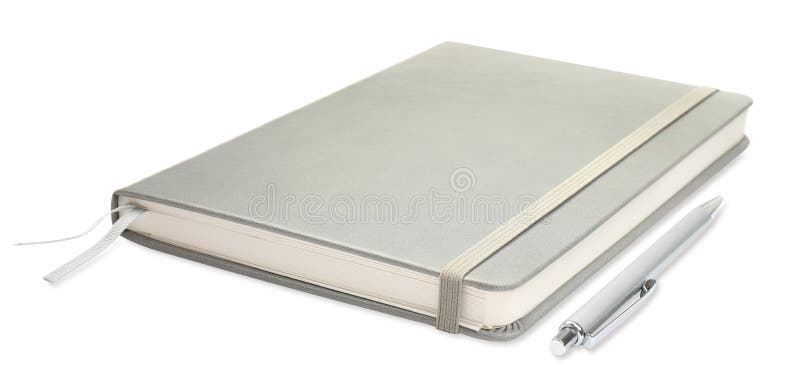 Closed Grey Notebook with Pen Isolated on White Stock Photo - Image of ...