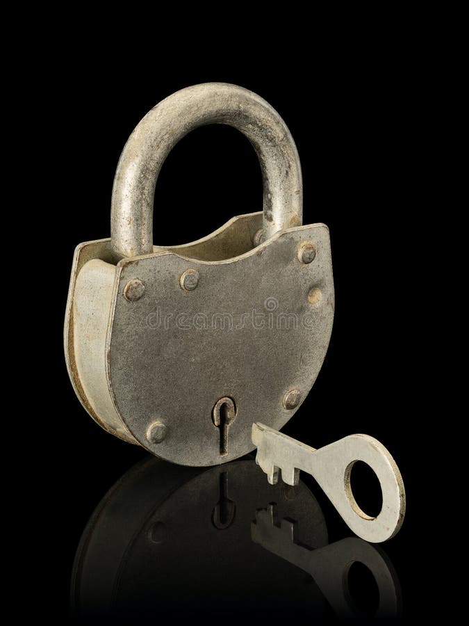 The Closed Hinged Lock with Key Stock Photo - Image of storage ...