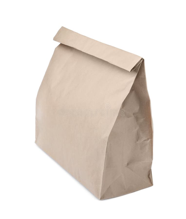 Closed Kraft Paper Bag Isolated on White Stock Photo - Image of single ...
