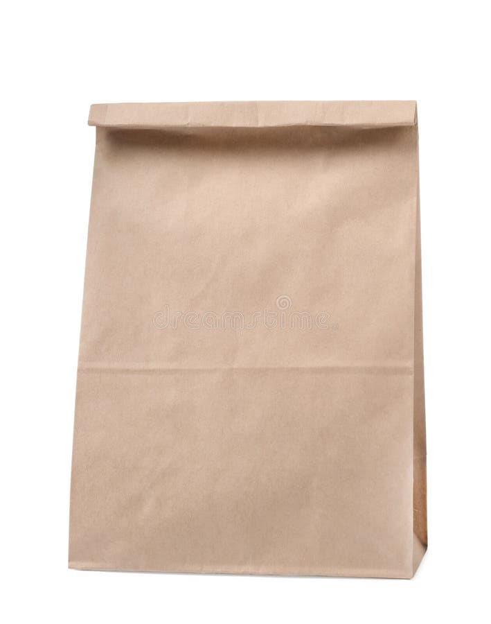 Closed Kraft Paper Bag Isolated on White Stock Image - Image of pack ...