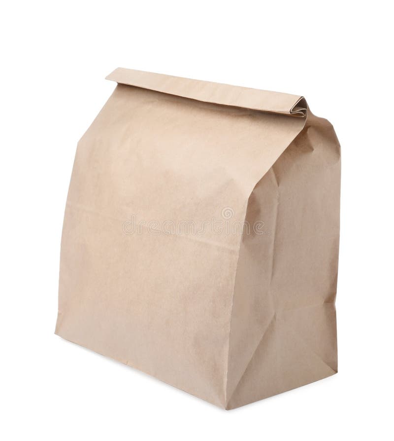 Closed Kraft Paper Bag Isolated on White Stock Photo - Image of shop ...
