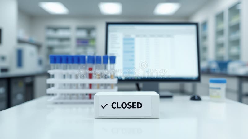 Closed Laboratory with Inactive Scientific Equipment,â€‹â€‹Temporary Closure Notice Stock ...