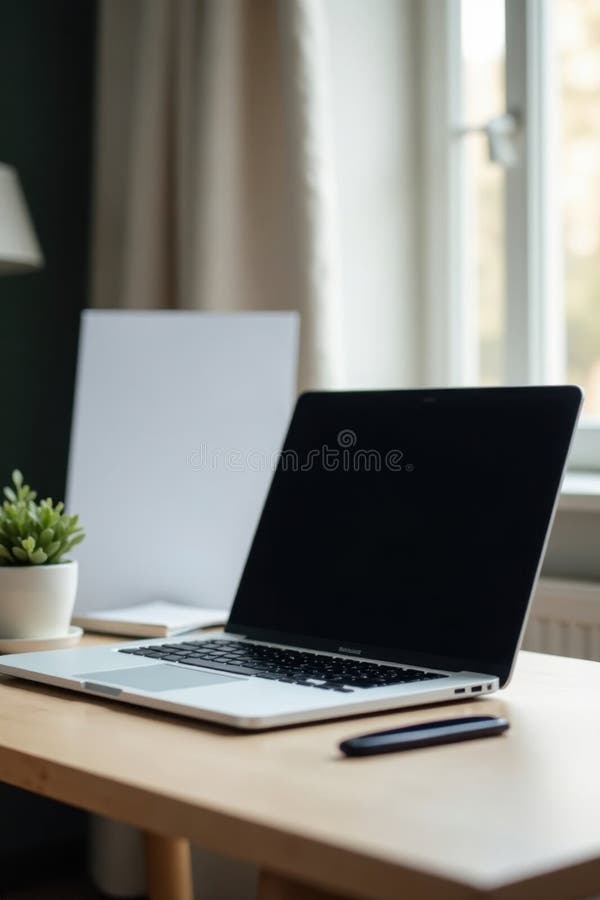 Closed Laptop, Blank Screen, Tidy Office Setup , Device, Unresponsive ...