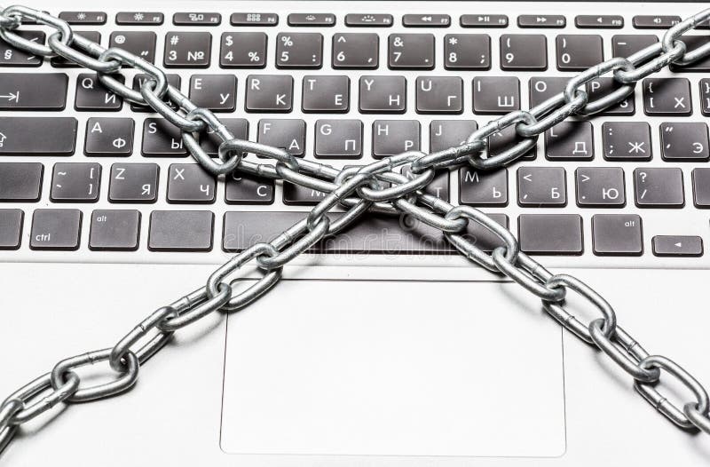 Closed Laptop Computer with Chain Stock Photo - Image of technology ...