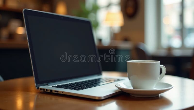 Closed Laptop, Empty Coffee Cup, Cafe Setting, Cafe, Table Stock ...